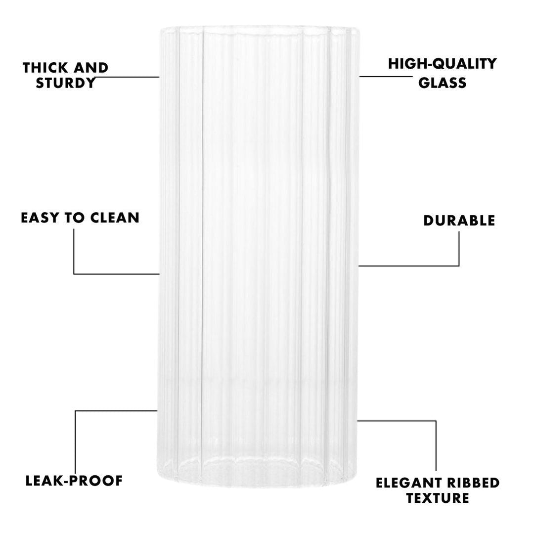 Clear Ribbed Glass Cylinder Vase Set, Set of 3