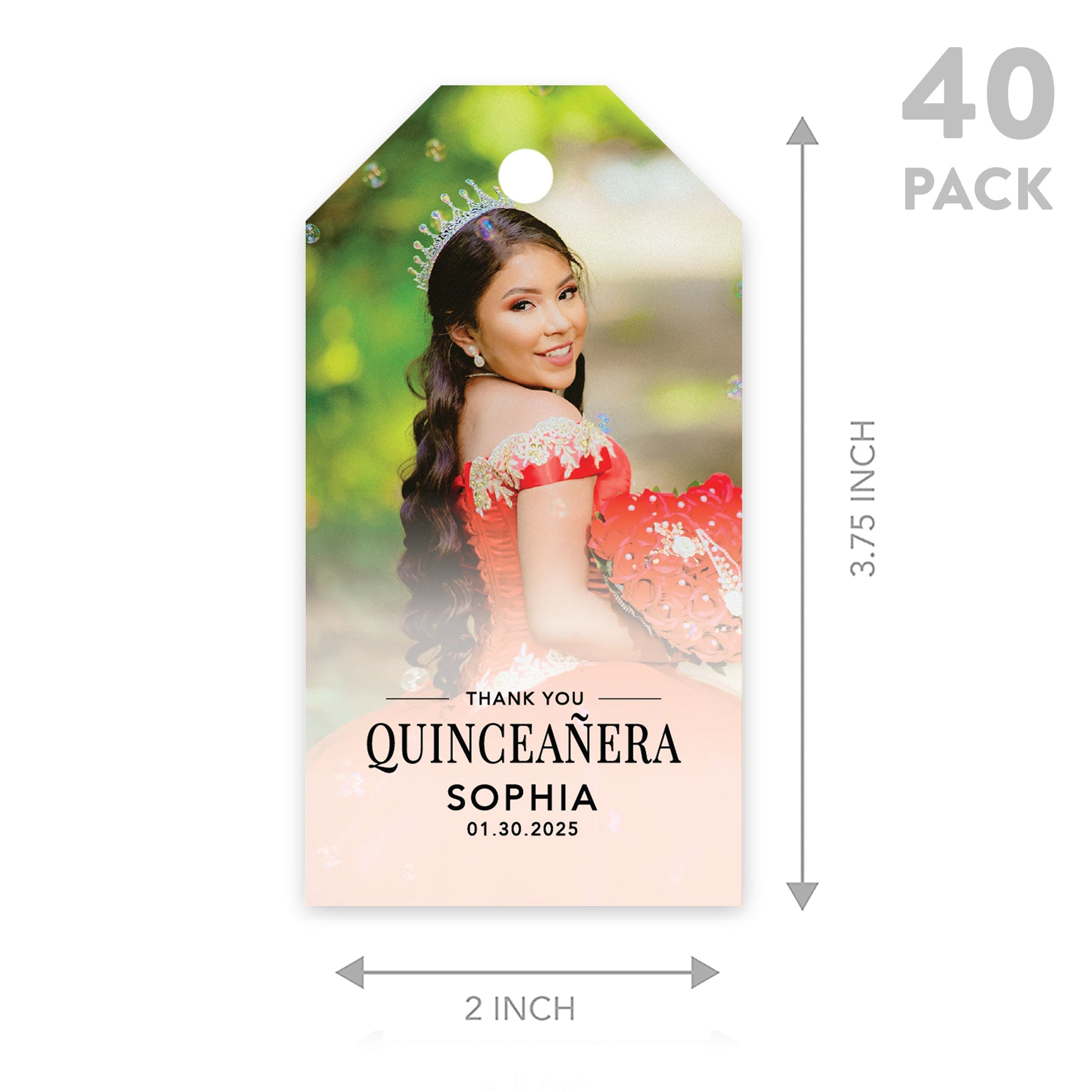 Custom Photo Quinceañera Favor Tags with String, Classic Thank You Gif