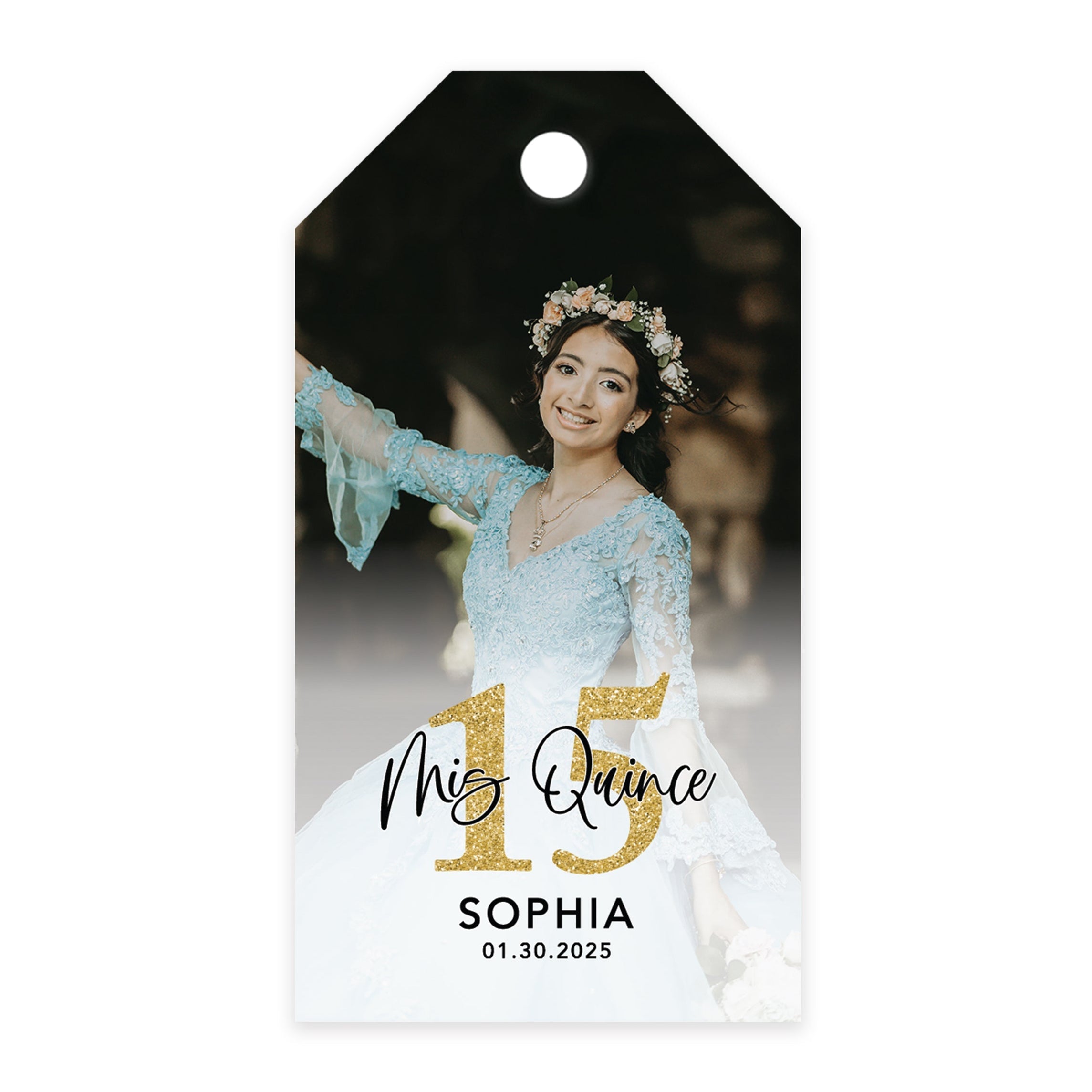Custom Photo Quinceañera Favor Tags with String, Classic Thank You Gif
