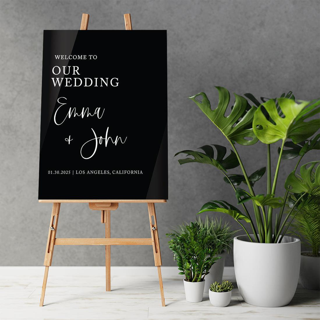 Custom Wedding Welcome Sign, Elegant Black Acrylic Design for Receptio