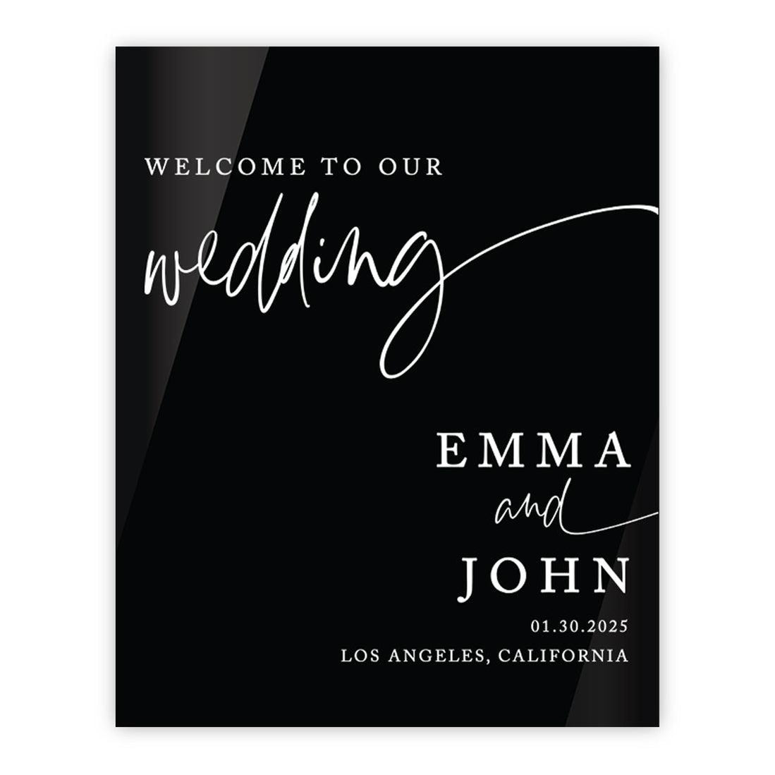 Custom Wedding Welcome Sign, Elegant Black Acrylic Design for Receptio