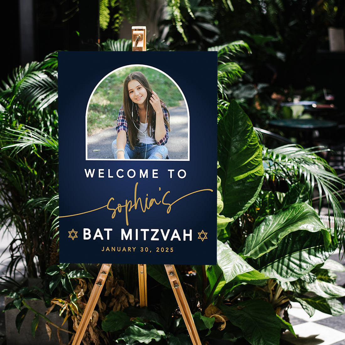 Large Custom Photo Bar/Bat Mitzvah Welcome Sign, Canvas Jewish Party D