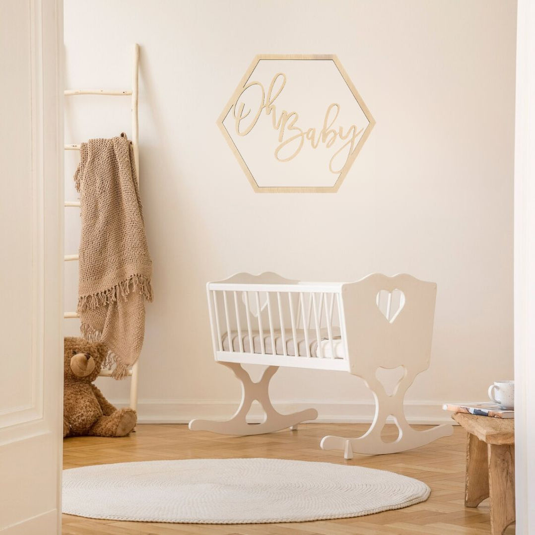 Large Laser Cut Oh Baby Hexagon Wood Bar Sign