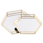 Set of 2 Glass Mirror Hexagonal Trays Vanity Set