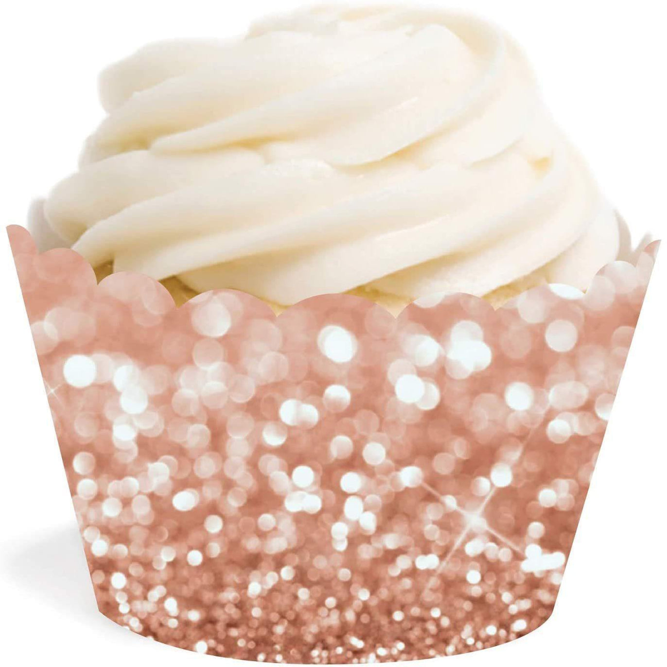 Set of 24 Glitzy Faux Rose Gold Glitter Cupcake Wrapper Decorations