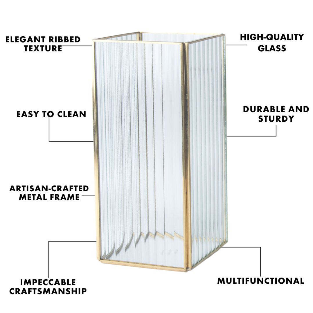 Set of 3 Glass Ribbed Hurricane Candle Holders