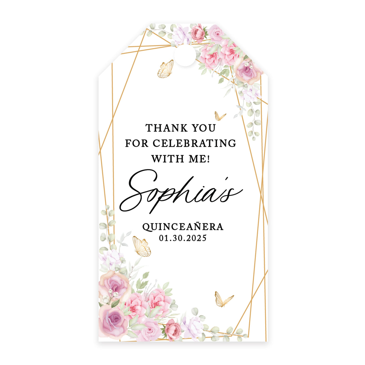 Custom Quinceañera Favor Tags with String, Classic Thank You Gift Tags