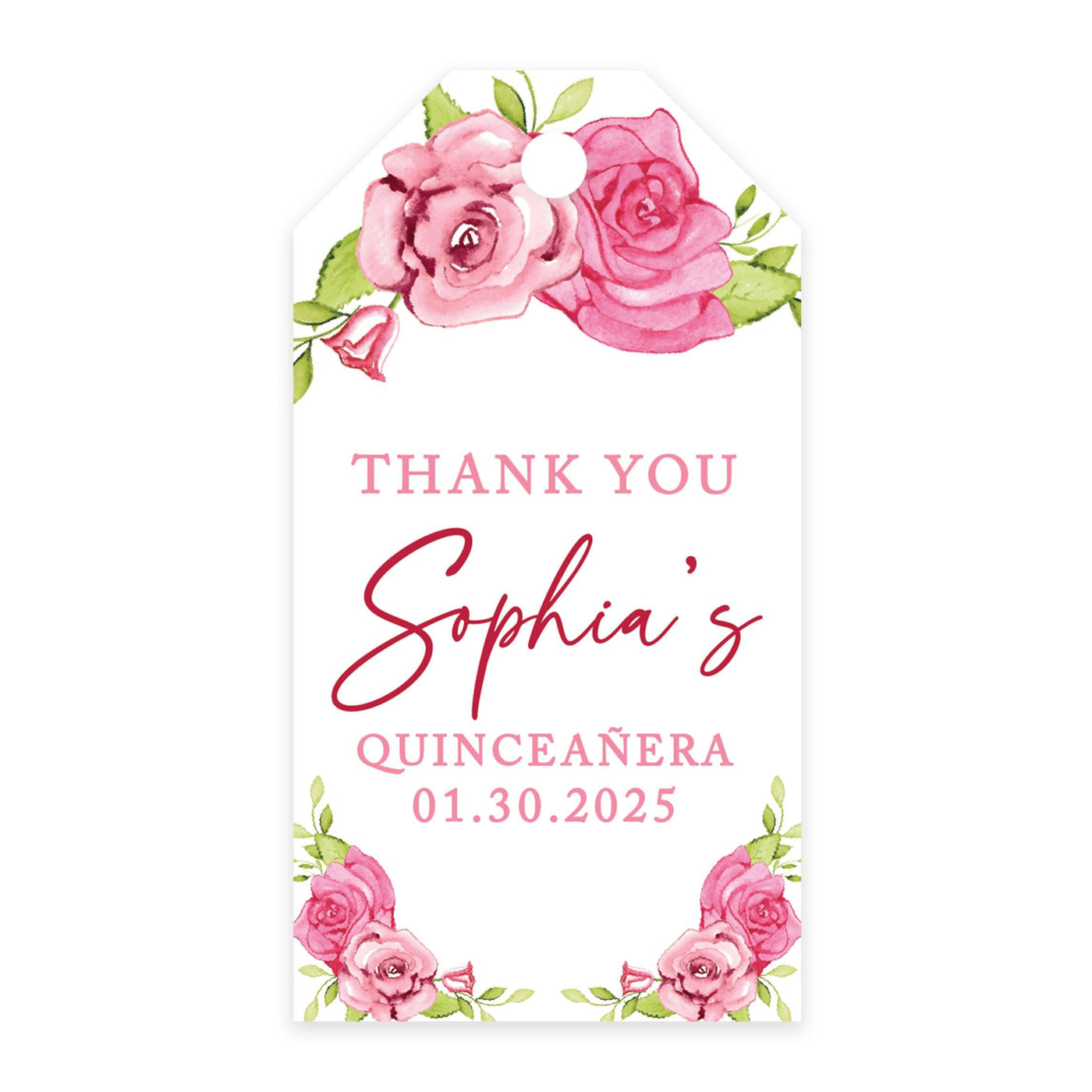 Custom Quinceañera Favor Tags with String, Classic Thank You Gift Tags