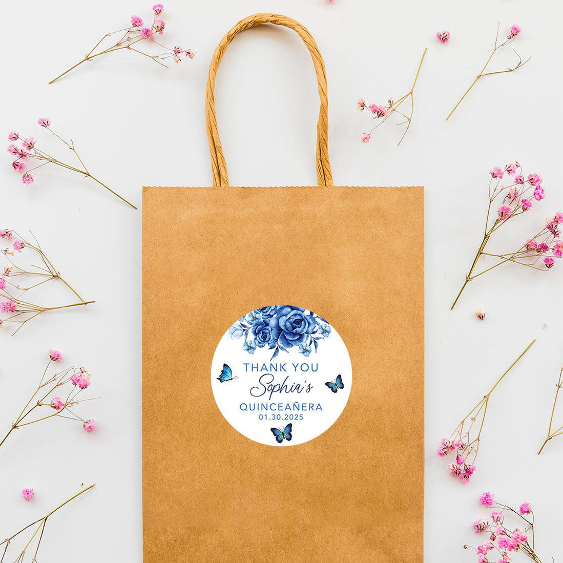 Custom Round Circle Quinceañera Labels, Sticker for Sweet 15, Set of 4