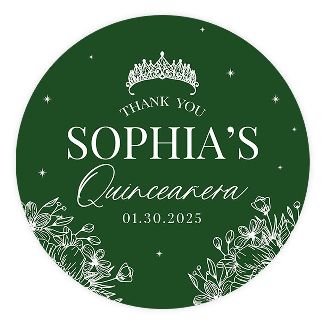Custom Round Circle Quinceañera Labels, Sticker for Sweet 15, Set of 4