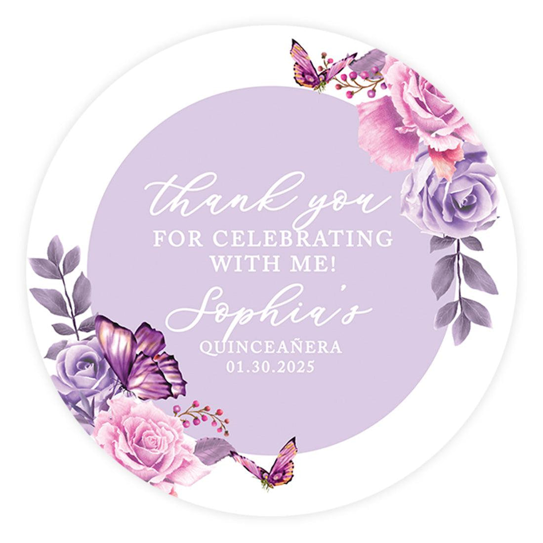 Custom Round Circle Quinceañera Labels, Sticker for Sweet 15, Set of 4