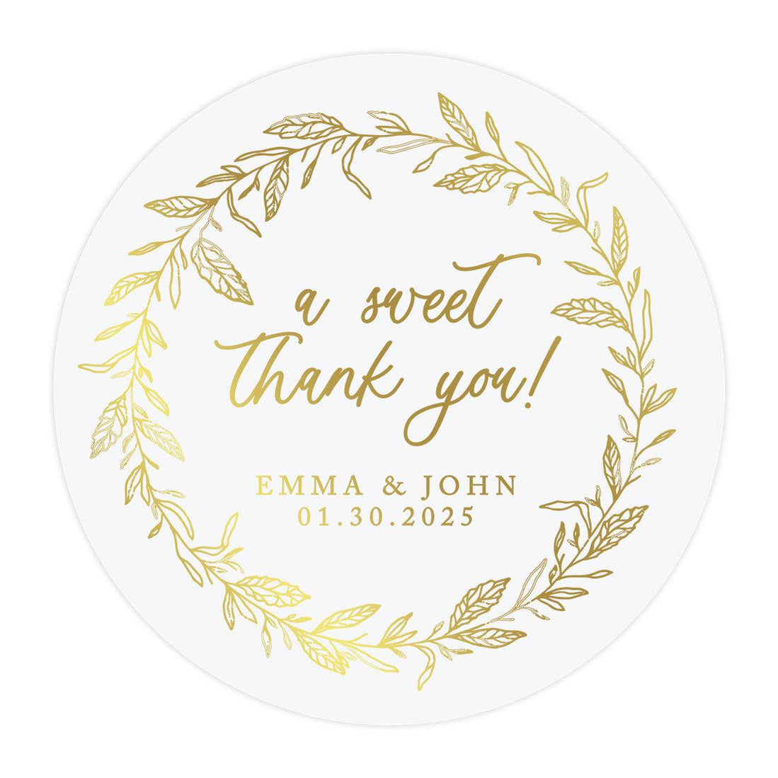 Custom Round Clear Wedding Sticker Labels with Gold Ink, Set of 40