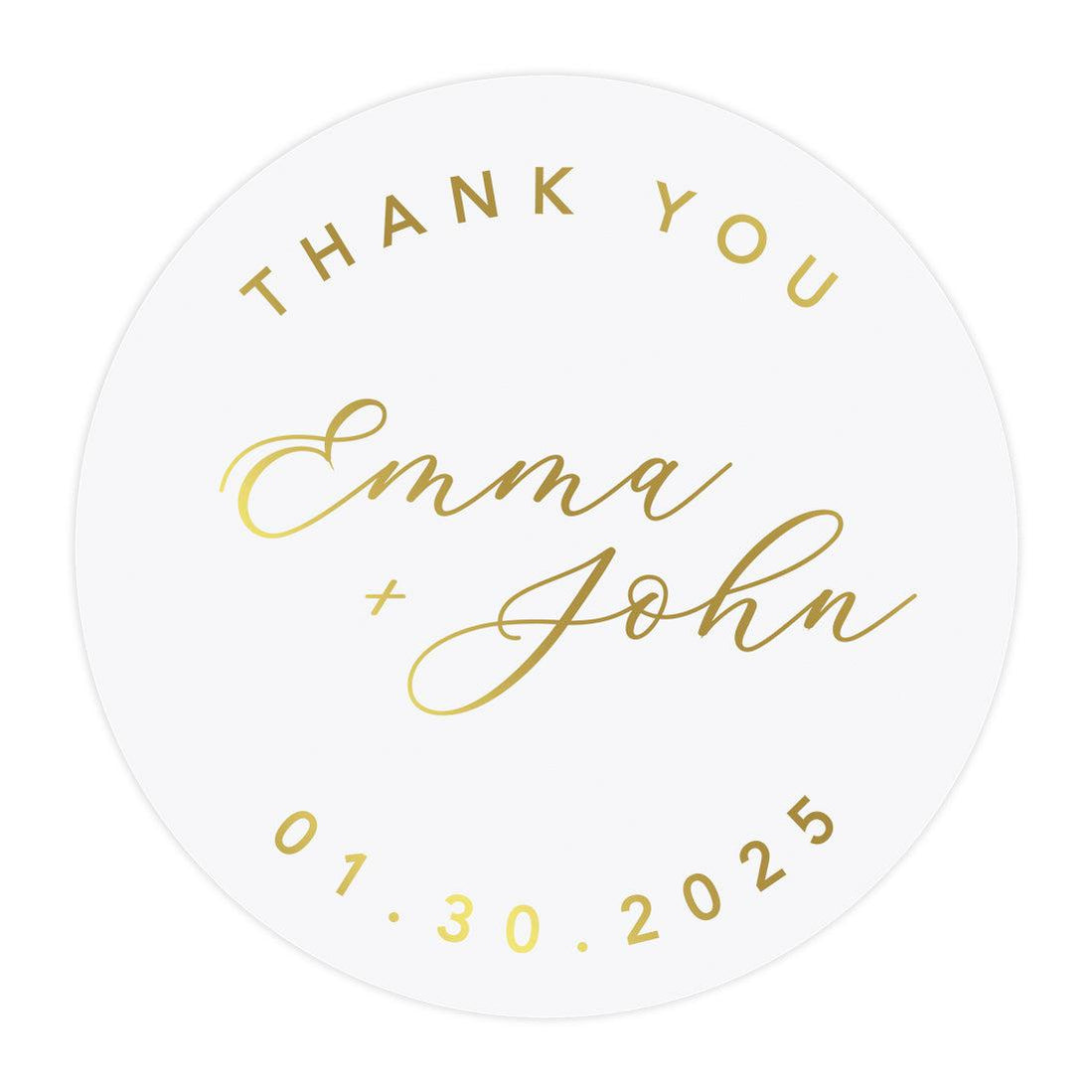Custom Round Clear Wedding Sticker Labels with Gold Ink, Set of 40