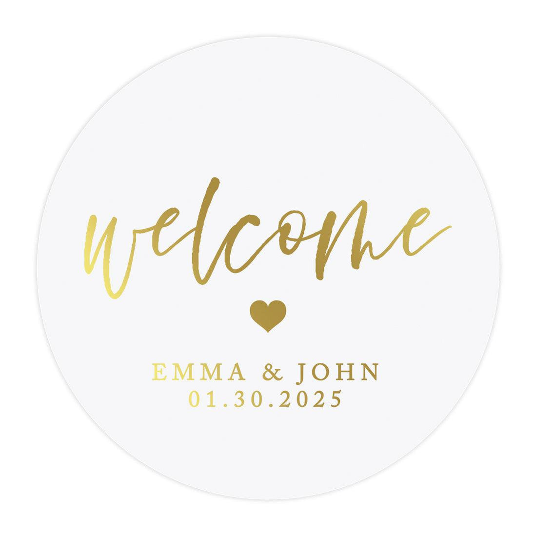 Custom Round Clear Wedding Sticker Labels with Gold Ink, Set of 40