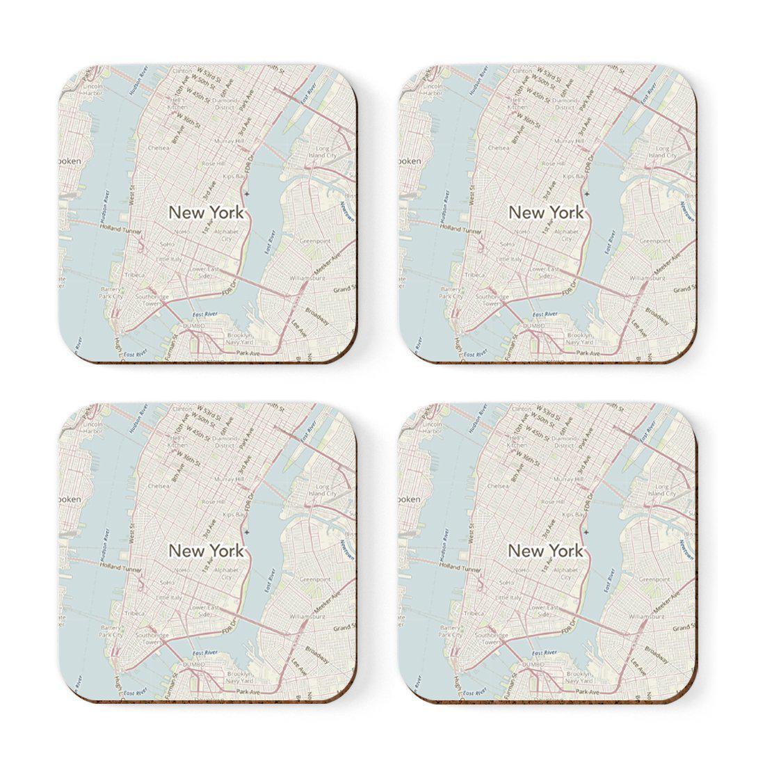 U.S. City Map Square Coffee Drink Coasters Gift, Vintage Map