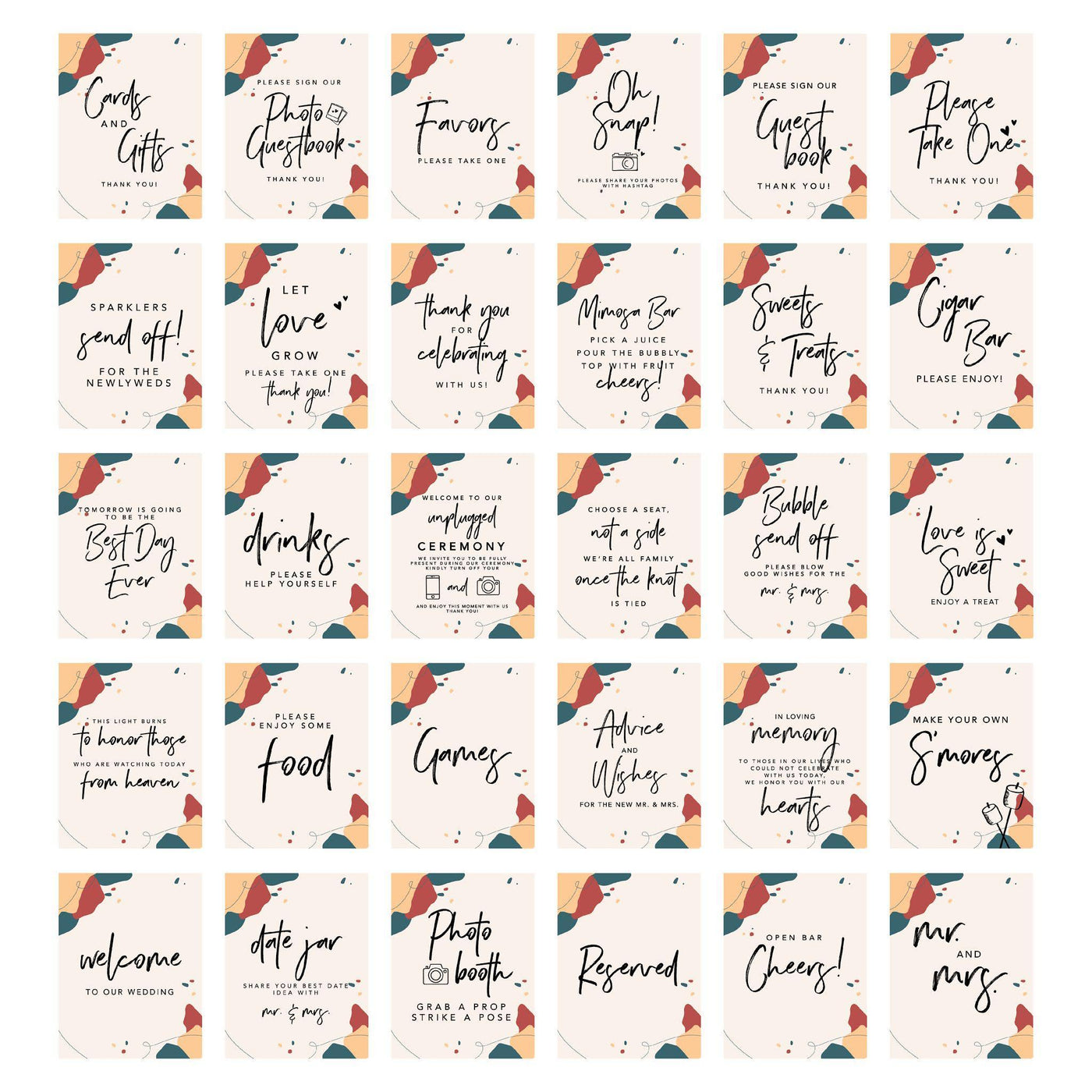 Wedding Signs Bundle Set for Ceremony, Reception Decor Signage, 8.5 x